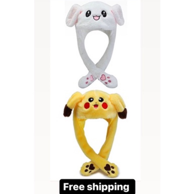 Kid Rabbit Hat Plush Moving Ear Hat Bunny Ear Up Down Hand Pinching ...