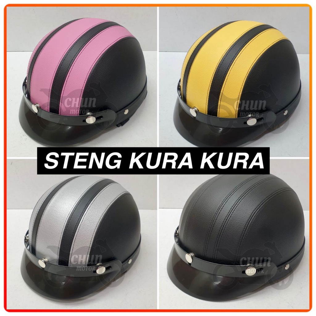 Steng Kura Kura Half Leather Helmet Open Face Half Helmet Motor with ...