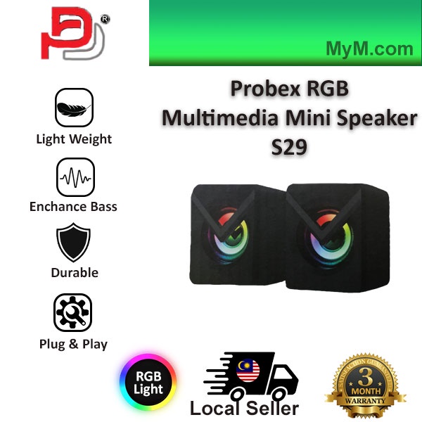 Probex Multimedia RGB Mini Speaker S29 /Low-End /Enhanced Bass /Durable ...