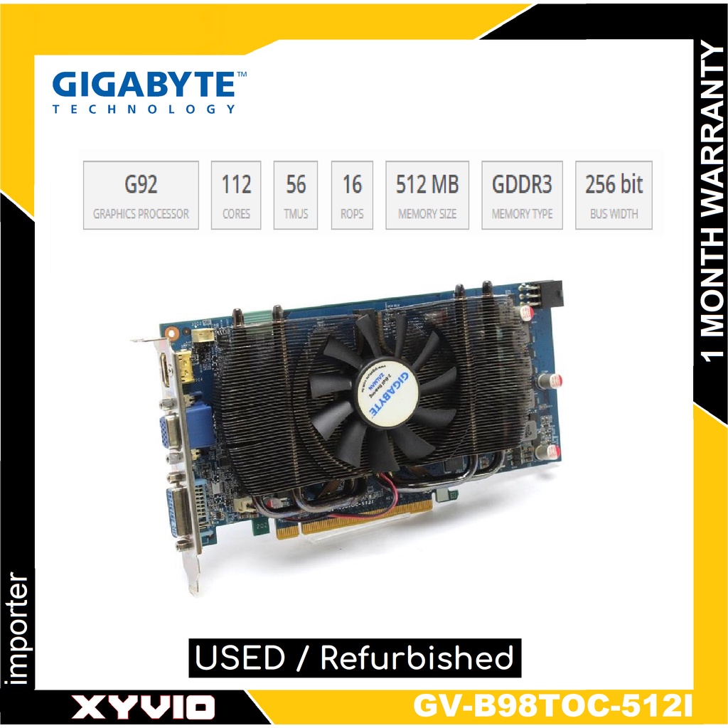 GIGABYTE GV-N98TOC-512I NVIDIA GeForce 9800 GT 512MB Graphics Card ...