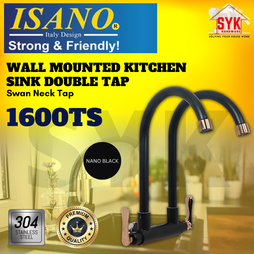 SYK ISANO 1600TS Swan Neck Tap Wall Mounted Nano Black Kitchen Sink ...