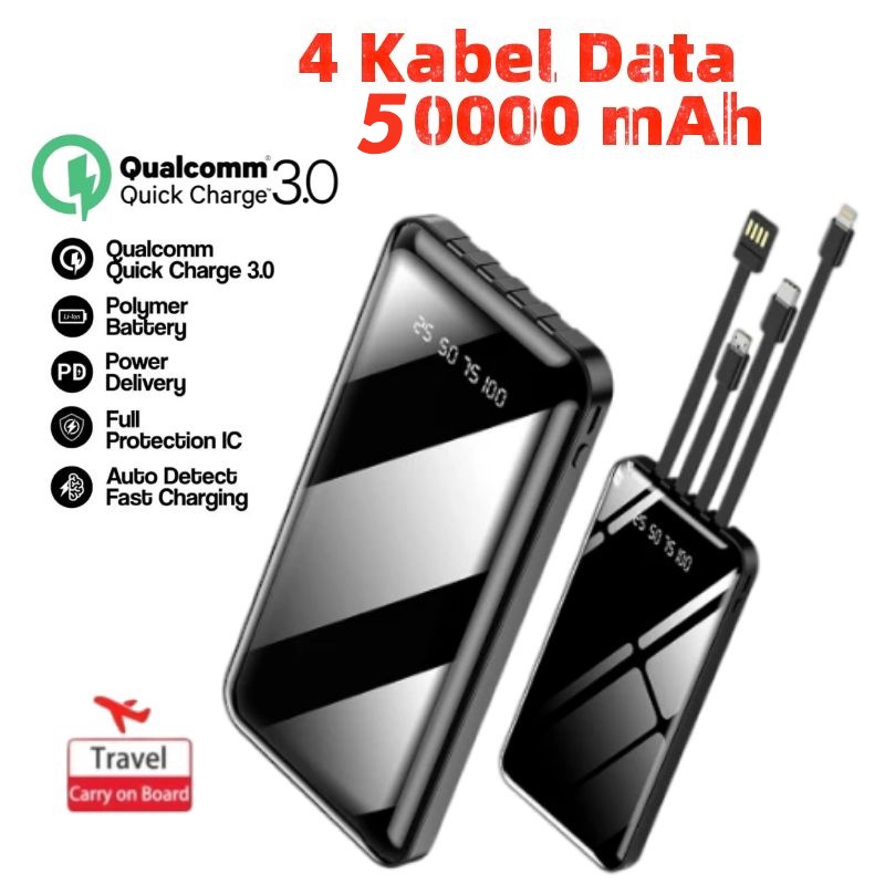 Powerbank 50000mAh 4 Cables Fast Charging Full Capacity Mini Dual USB ...