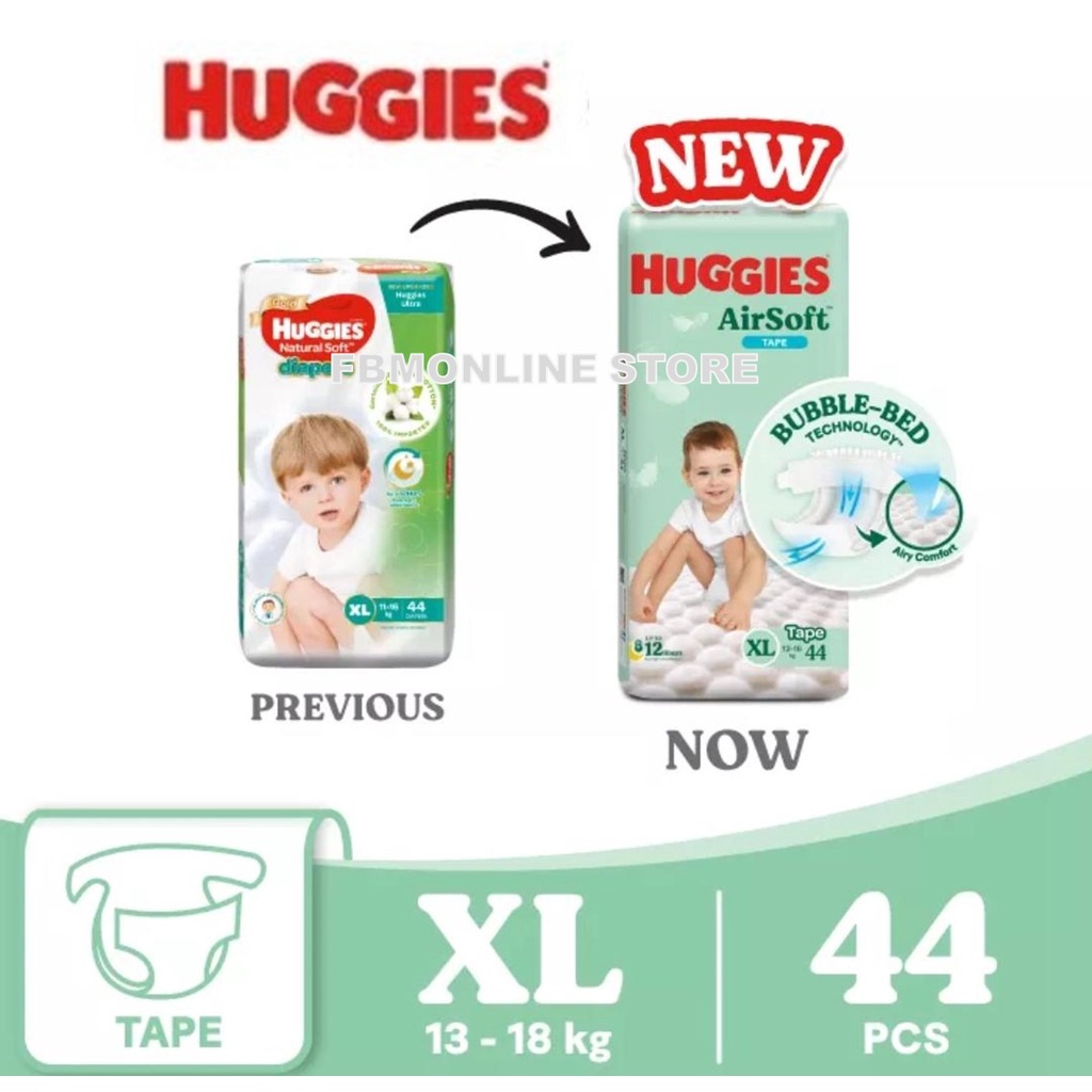 Huggies AirSoft Diapers Super Jumbo Pack - XL (44pcs) | Shopee Malaysia