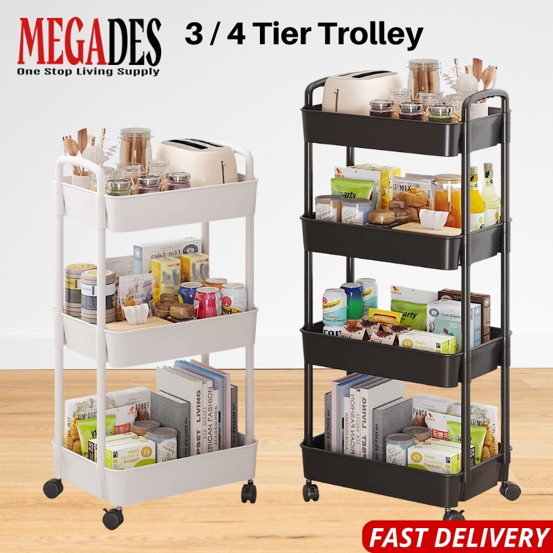 3 Tier Trolley Living Room Kitchen Trolley Storage Rack Shelf with ...