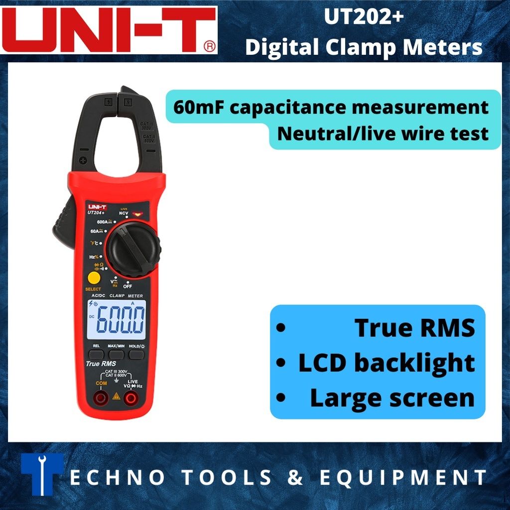 UNI-T UT202A+ Auto-ranging AC 600 Amp Clamp Meter (UT 202A+) | Shopee ...