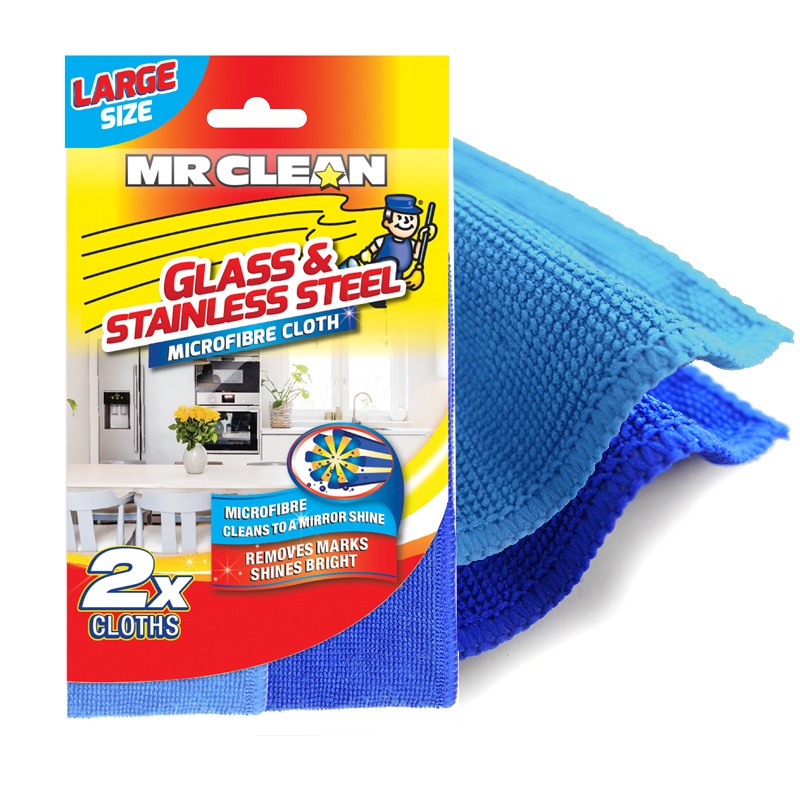 Mr Clean Glass & Stainless Steel Microfiber Cloth (2pcs/Pack) | Shopee ...