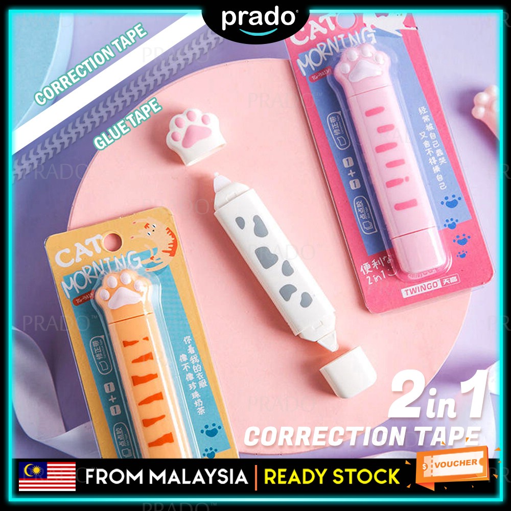 PRADO 2in1 Correction Tape Glue Student Stationery Glue Cat Paw School ...