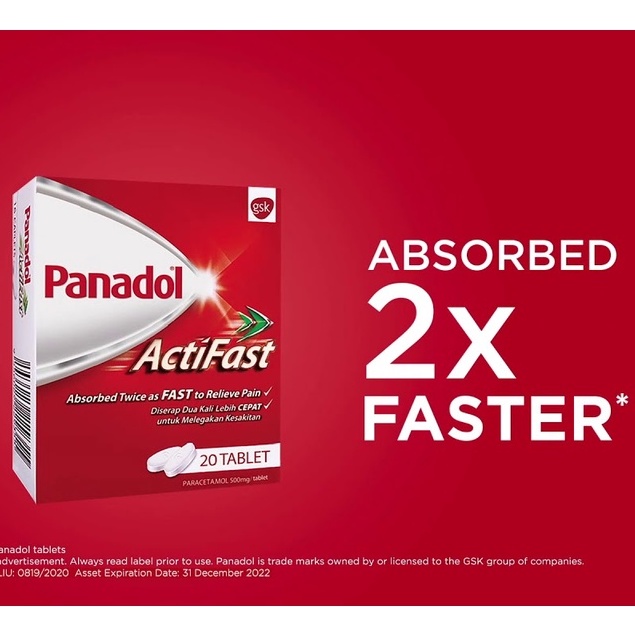 Panadol Actifast Tablet Paracetamol 500mg 10s 20s Caplet Each Tablet ...