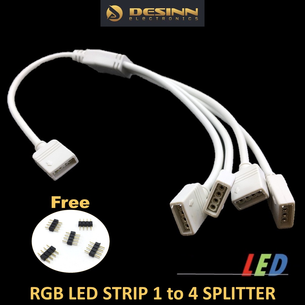 4 Pins LED Splitter Cable LED Strip Connector 4 Way Y for one to four ...