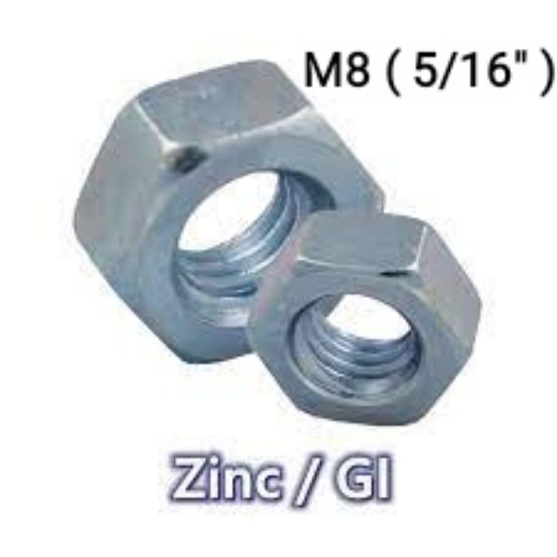 GI / Zinc Plated Hex Nut - M8 ( 5/16" ) | Shopee Malaysia