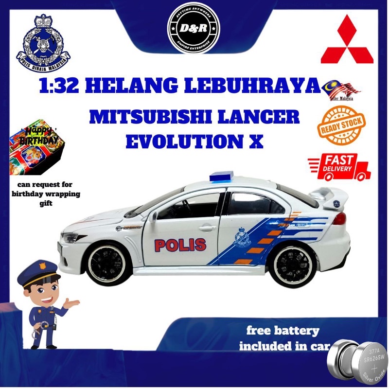 Polis Evo X 1:32 Mitsubishi Lancer Evolution X Helang Lebuhraya kereta ...