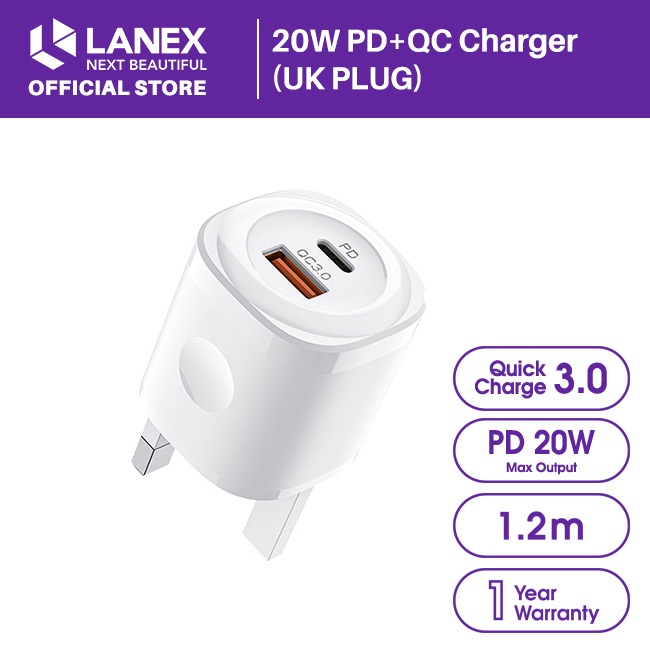LANEX LC36 20W PD+QC Charger (UK PLUG) | Shopee Malaysia
