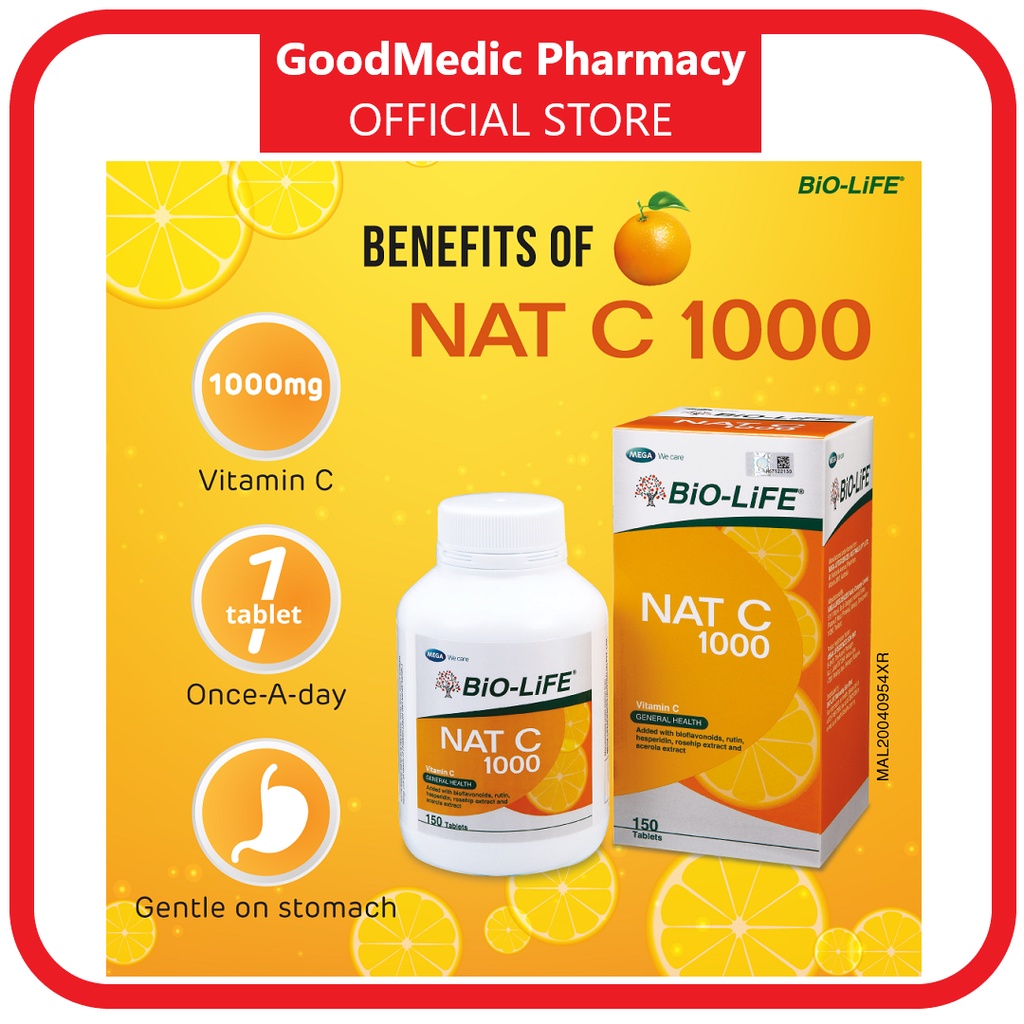 Mega Nat C 1000mg Tablet with Bioflavonoids, Rutin, Hisperidin, Acerola ...