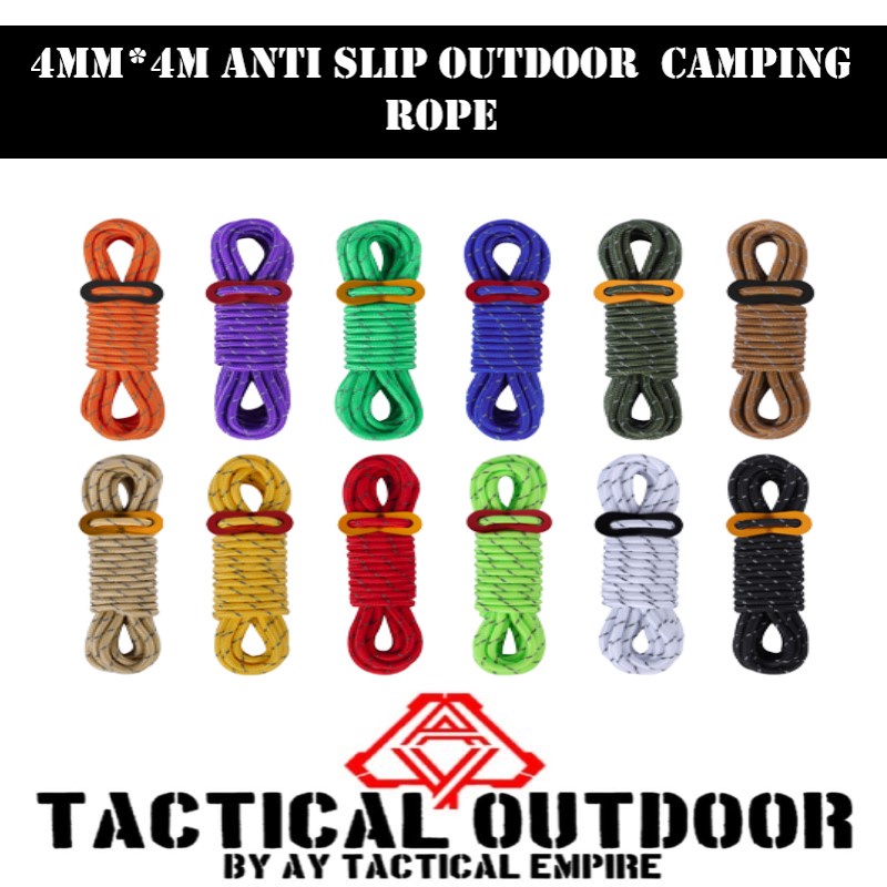 Outdoor 4mm 4m Reflective Camping Rope Tali Khemah Nylon Anti-slip ...