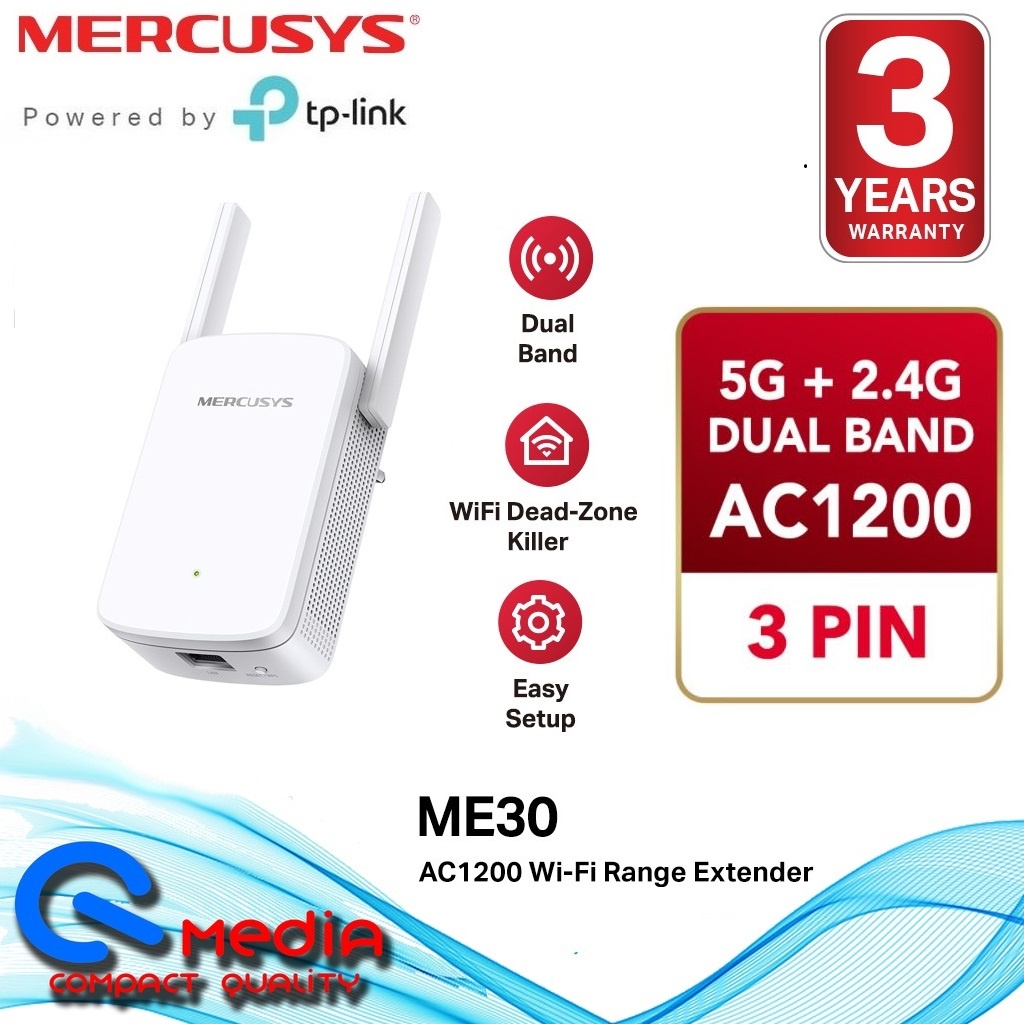 Mercusys ME30 AC1200( 2.4Ghz + 5Ghz ) Dual Band Wifi Range Extender ...
