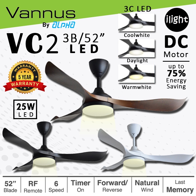 ALPHA Vannus | VC2 LED 3B 52 Inch DC Motor Ceiling Fan with 3 Blades (6 ...