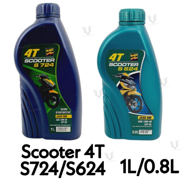 Hi Rev Scooter Engine Oil Minyak Hitam 4T S724/S624 10W40 Semi Synthetic 1L/0.8L Enjin Oil ...