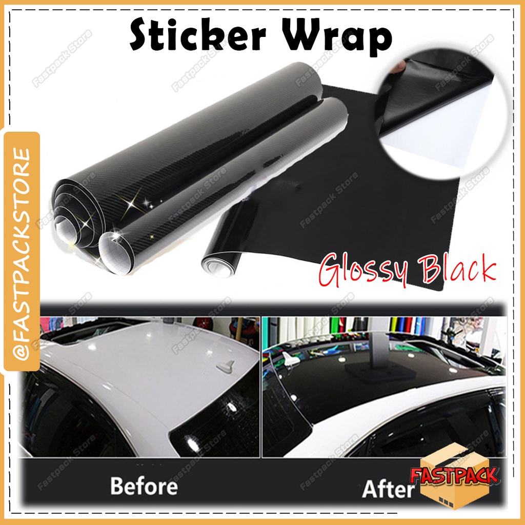 3D Car Wrap Sticker Gloss Black Glossy Black Vinyl Film Sheets Kereta ...