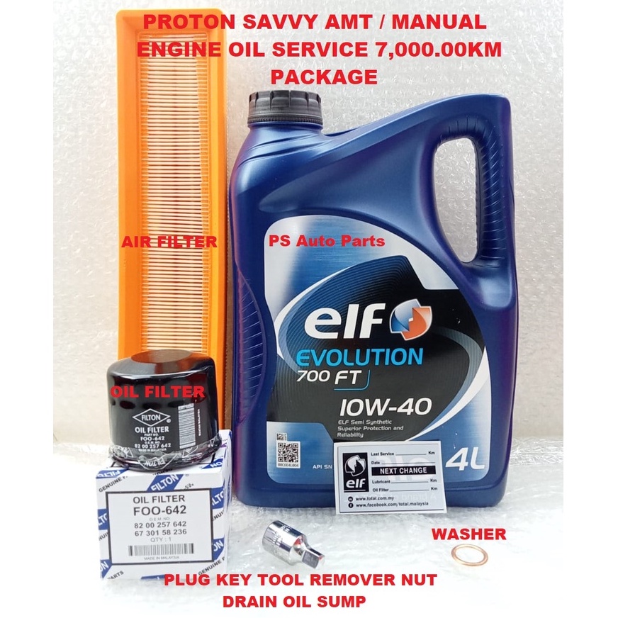 Proton Savvy Engine Oil Service ( 7,000.00 KM ) Package ELF 10W40 Semi ...