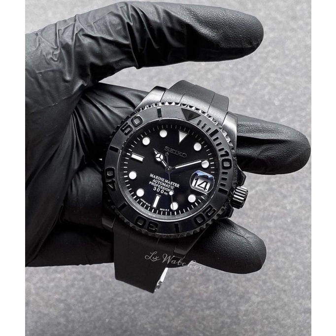 Seiko Mod Yacht Master full black Mechanical watch Seiko Modify Seiko custom band & bezel ...