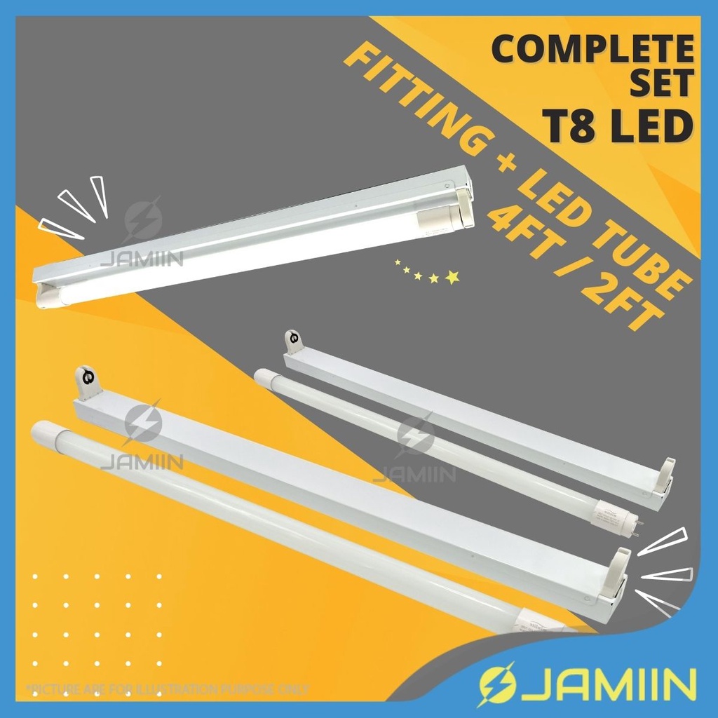 [FULL SET] 2FT 4FT T8 Ceiling Light Led Tube With Casing T8 Fitting ...