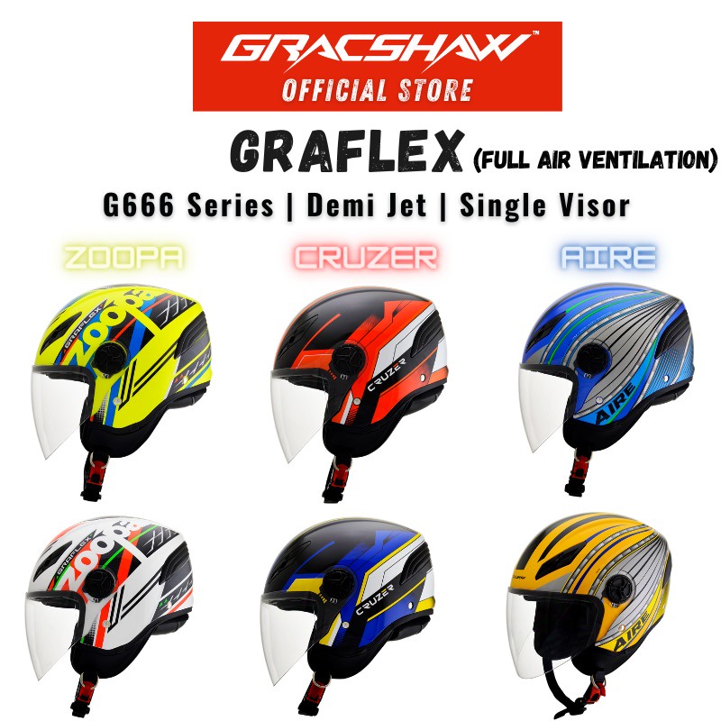 [New Launch] Gracshaw Helmet Half Graflex G666 Scooter Helmet 2/3 Steng ...