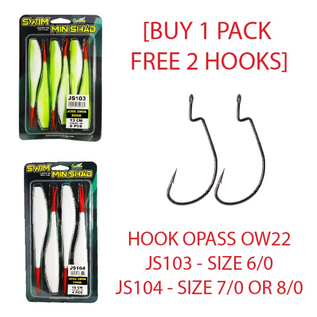 [BUY 1 PACK FREE 2 HOOKS] OPASS Soft plastic bait JERK SWIM MIN SHAD ...