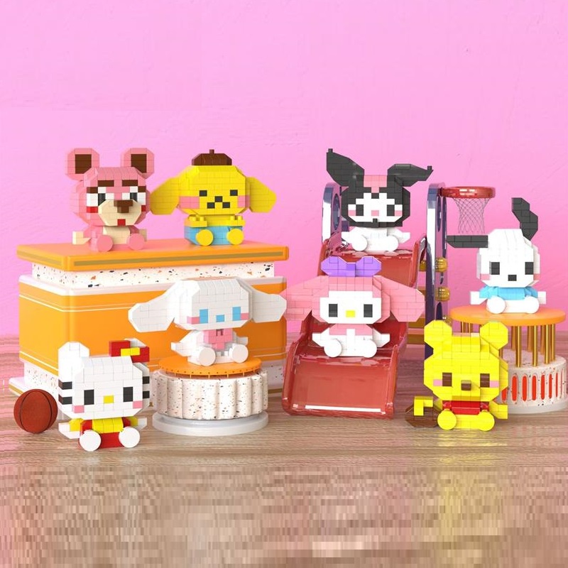 Sanrio Cartoon Mini Blocks Hello Kitty Melody Building Toy Anime Figure ...