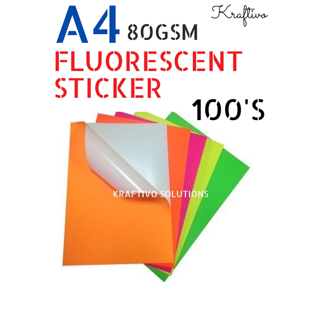 [ 100 PCS /PKT ] A4 PRINTABLE COLOUR STICKER (FLUORESCENT/ LIGHT COLOUR ...