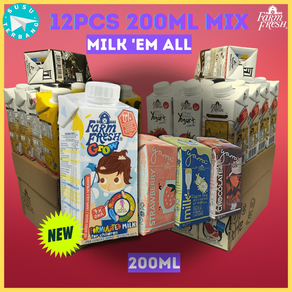 HALF CARTON MIX 200ml | 12pcs Farm Fresh UHT Grow Up Milk/Fresh Milk ...