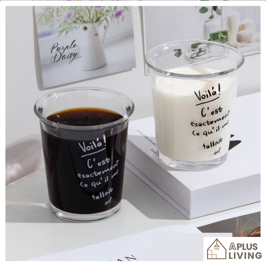 Korean Ins Glass Cup Black & White Letter Wording Classic Cafe Voila ...