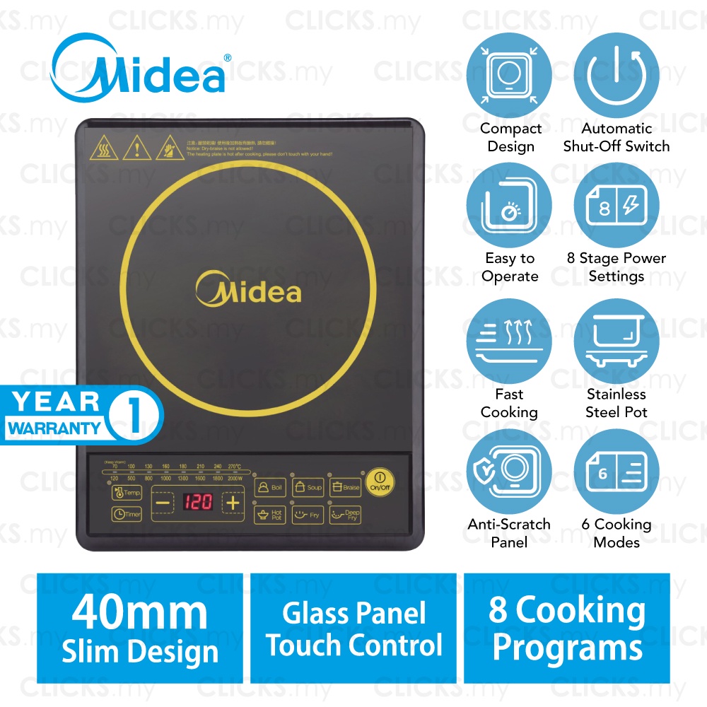 Midea 2000W Induction Cooker With Touch Control C20-RT2002 Free ...
