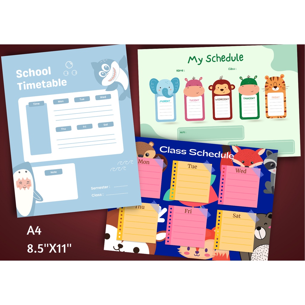 BABY SHARK/SAFARI Cartoon Theme Kids Timetable 3in1 Pack/Back to School ...