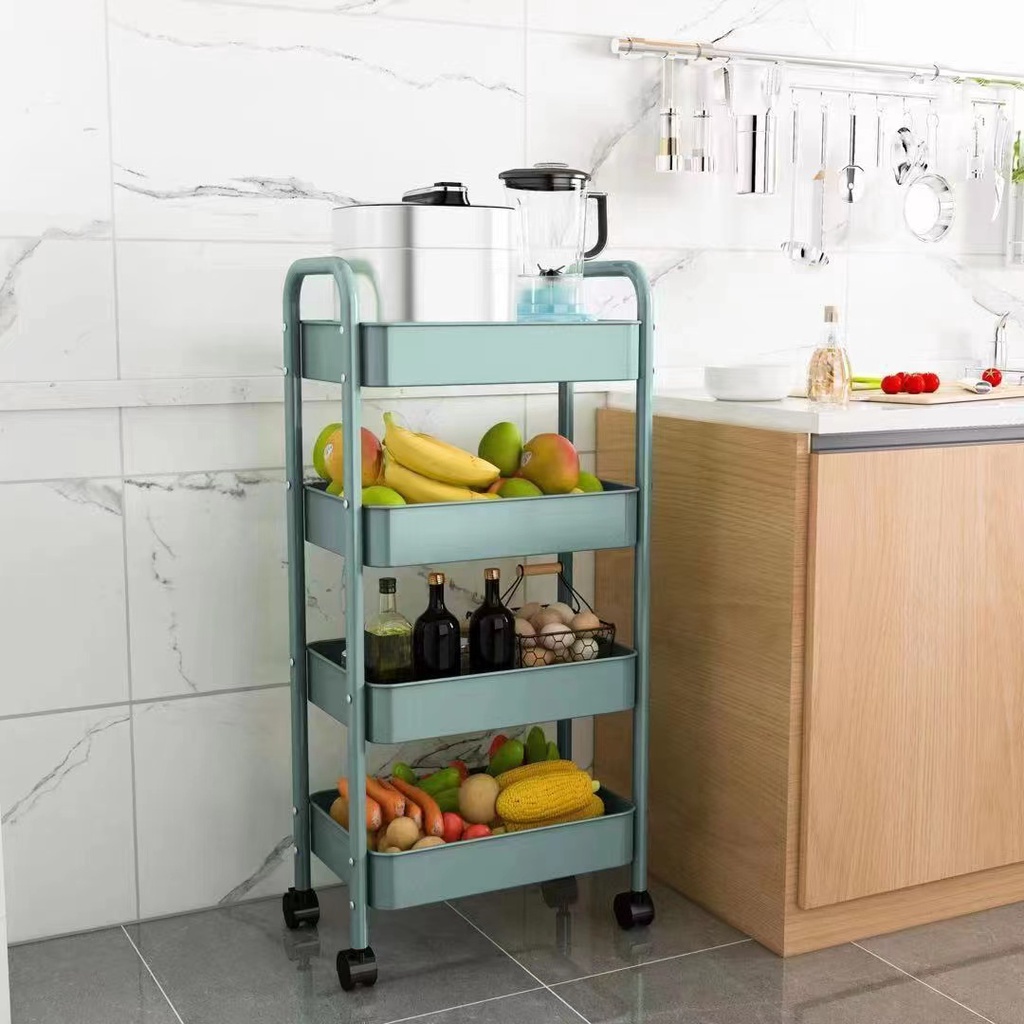 3 4 Tingkat Rak Troli Dapur Mudah Alih Kalis Air Beroda Multi-purpose ...