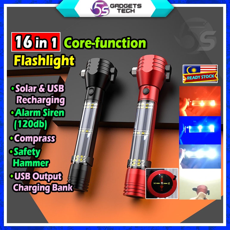 5S Premium LED Torch Light [16 in 1] Multifunction Solar / UBS Charging ...