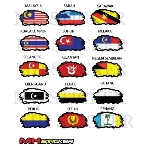 Malaysia & State Flags Negeri Bendera Vinyl Cutting Potong Stickers ...