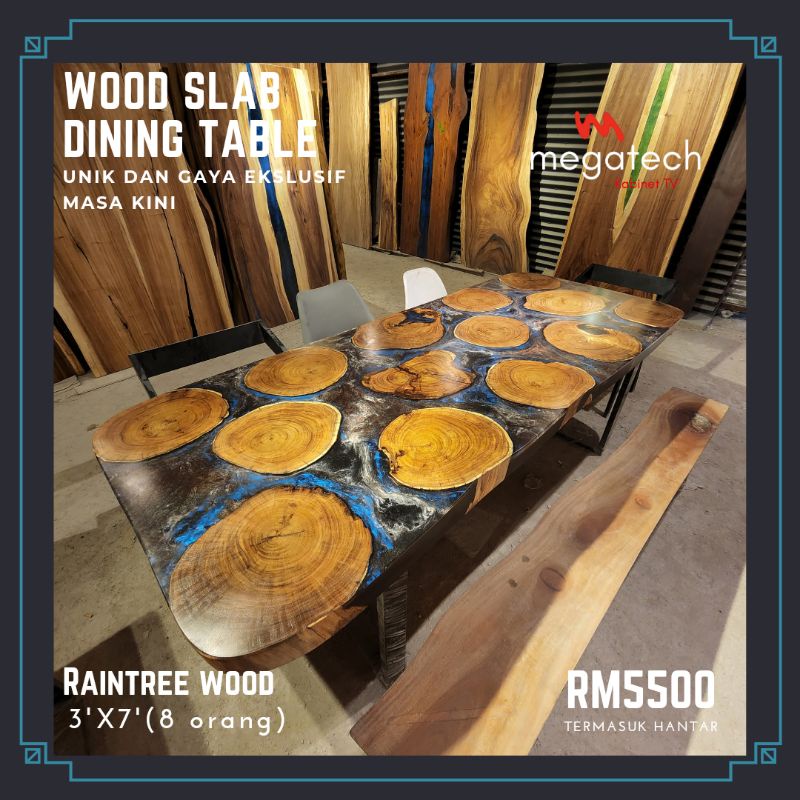 Meja makan kayu balak / dining table wood slab | Shopee Malaysia