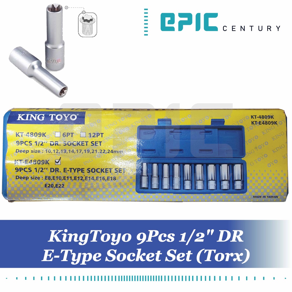KINGTOYO 9PCS 1/2" DR E-TORX SOCKET SET (Deep E-Socket) | Shopee Malaysia