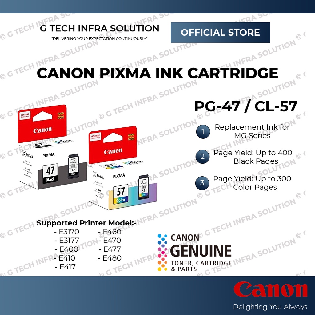 Canon PG-47 Black/ CL-57 Color - Canon Pixma Printer Genuine Ink ...