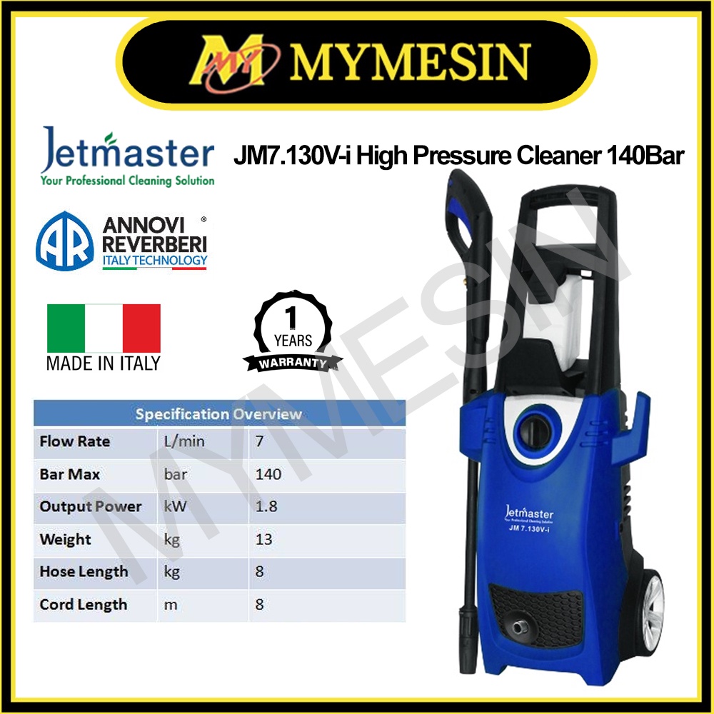 MY JETMASTER JM7.130V-i High Pressure Cleaner Water Jet 140 Bar Made In ...