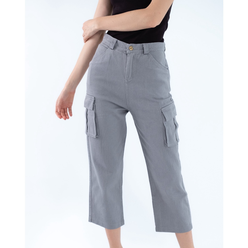 SHOPLOOOH Straight Legs Cargo Pants Woman Casuals Fashion (Charcoal ...