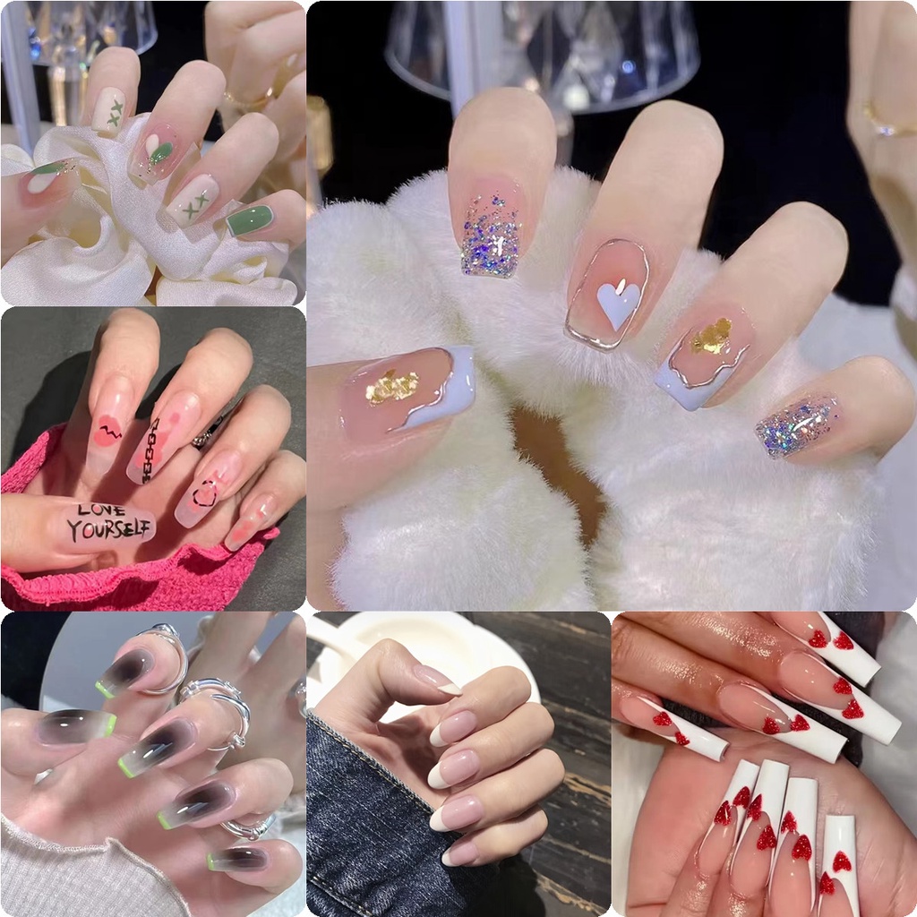 24Pcs Fresh Lovely Fashion Fake Nails Finished Nail Patch Short Fake ...