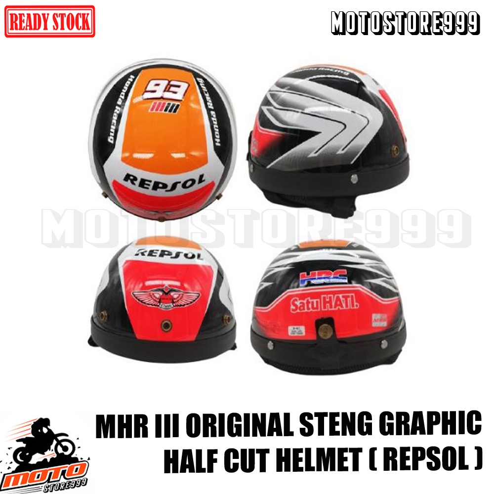 MHR III ORIGINAL STENG GRAPHIC HALF CUT HELMET REPSOL READY STOCK ...