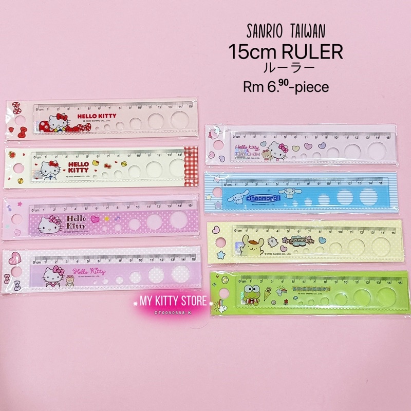 Sanrio Taiwan Hello Kitty Cinnamoroll Plastic Ruler Pompompurin Keroppi ...