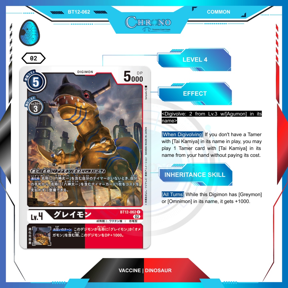BT12-062 | Greymon | Common | Digimon Card Single | Chrono TCG | Across Time | BT12 Black Red ...