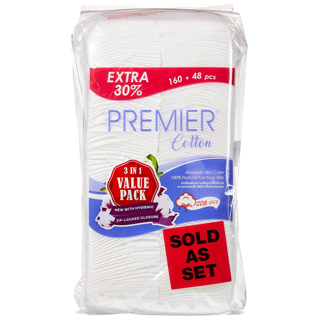 (3 Packets) Premier facial Cotton 208 pieces Value Pack | Shopee Malaysia