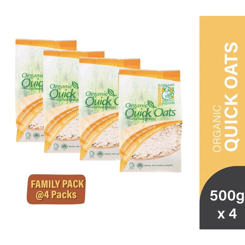 [Family Pack] Radiant Organic Quick Oats (500g x 4 Packs) | Shopee Malaysia