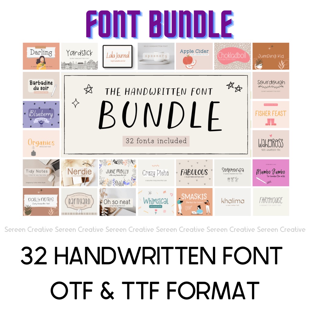 MF04 Handwritten Handwriting Premium Font Bundle (Cotton White Studio) (OTF and TTF) For Ipad ...