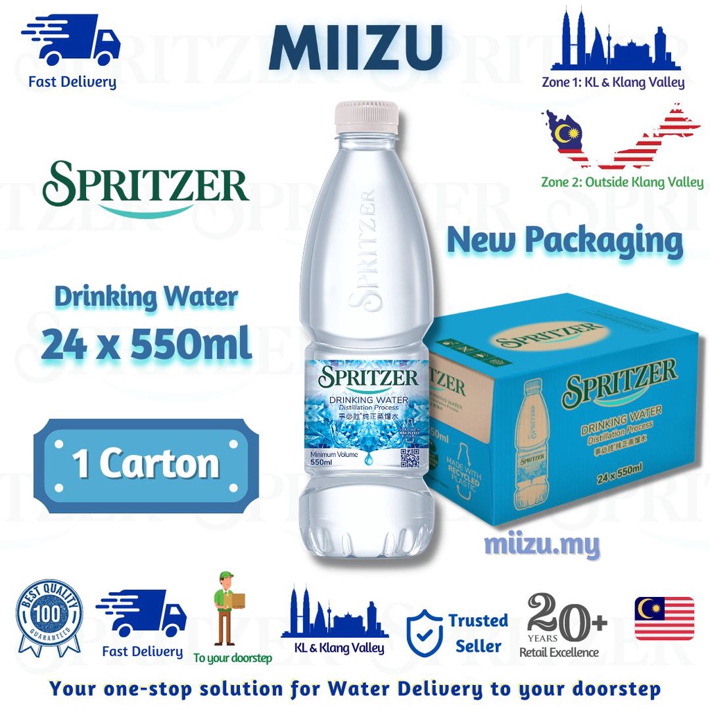 Spritzer Distilled Drinking Water 24x550ml | Shopee Malaysia