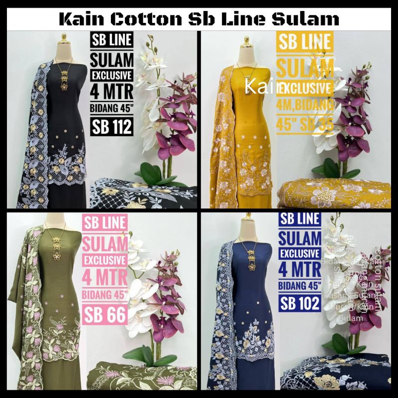 Kain Pasang Sulam Sb Line /Kain Pasang 4meter Bidang 45 /Kain Cotton ...